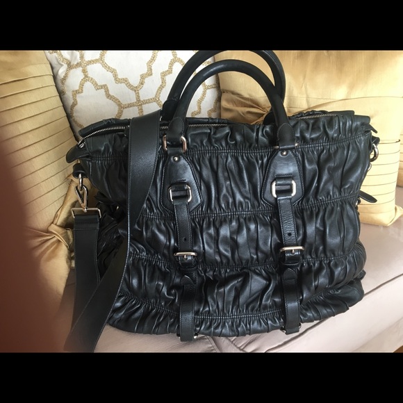 Prada | Bags | Authentic Prada Black Ruched Gaufre Tote | Poshmark